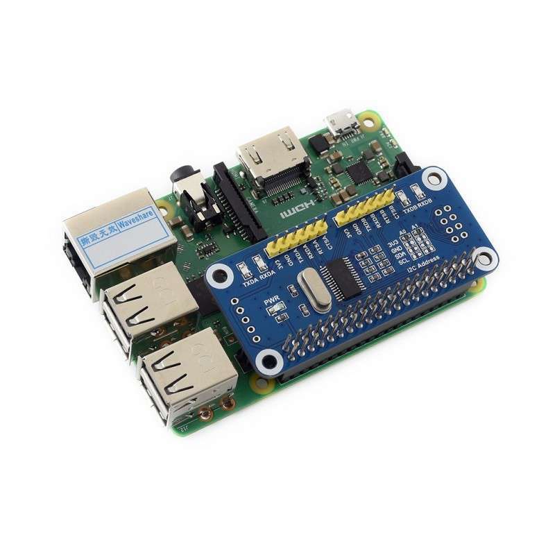 Serial Expansion HAT for Raspberry Pi, I2C Interface, 2-ch UART, 8 ...