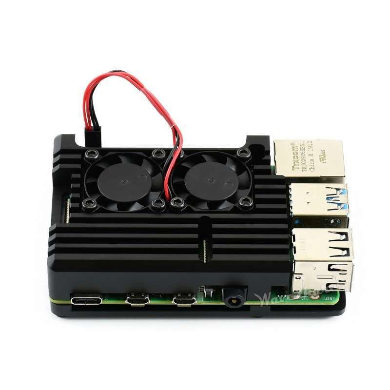 Raspberry Pi 4 Case Aluminium Alloy, Dual Cooling Fans (WS-16932)