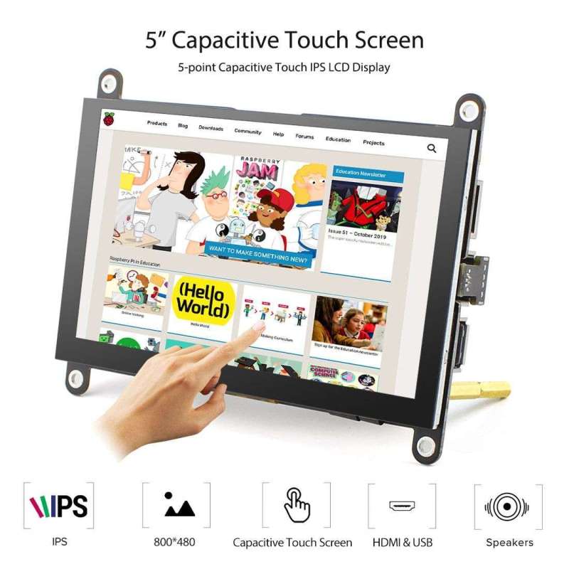 RC050S HDMI 5inch 800x480 Capacitive Touch Monitor Built-in Speaker ...