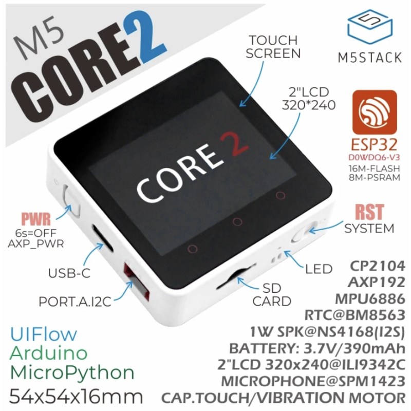 M5Stack Core2 ESP32 IoT Development Kit (M5-K010)