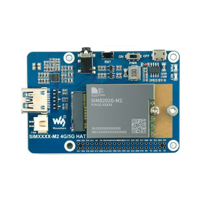SIM8202G-M2 5G HAT for Raspberry Pi, 5G/4G/3G Support, Snapdragon X55 ...