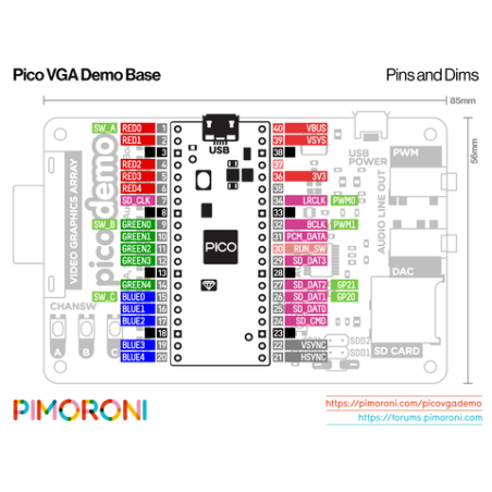 Pimoroni Pico VGA Demo Base (PIM553) VGA, digital/I2S/audio out , SD card slot for Raspberry Pi Pico