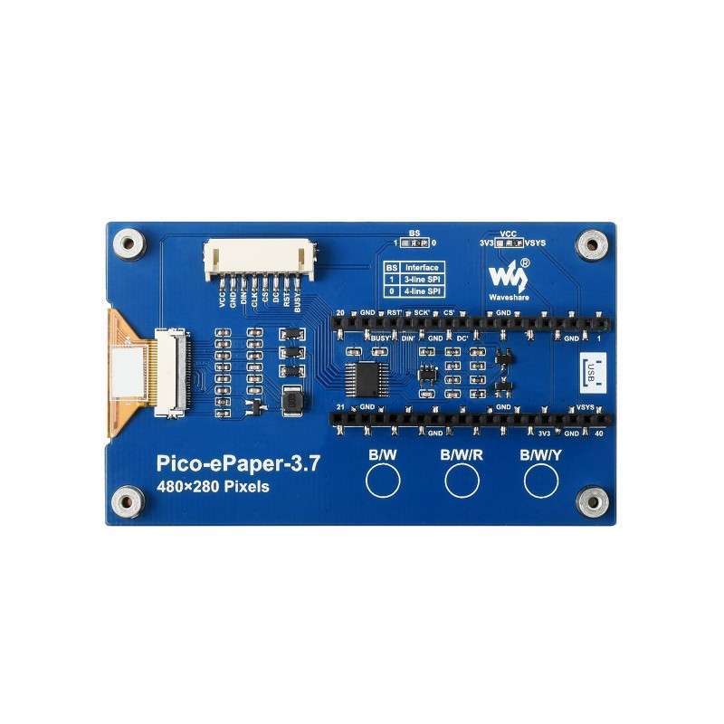 3.7inch E-Paper E-Ink Display Module for Raspberry Pi Pico, 480×280 ...