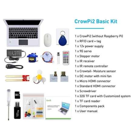 CrowPi2 (ER-SER35002P) All in One Raspberry Pi Laptop (without RPI, Space Grey, US Keyboard)