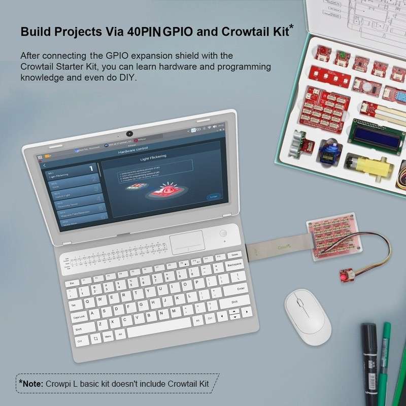 CrowPi L Basic Kit, White- Real Raspberry Pi Laptop for Learning Programming and Hardware ...