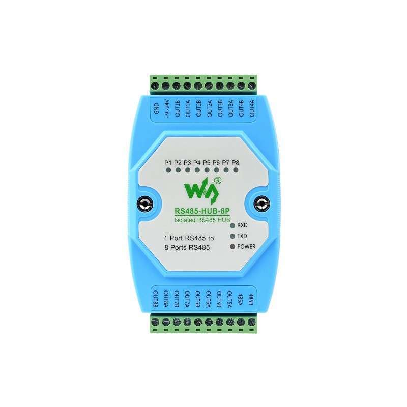 Industrial-grade Isolated 8-ch RS485 Hub, Rail-mount Support, Wide Baud rate Range (WS-24271)