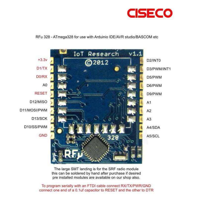 RFµ-328 Arduino ATMega328 compatible radio transceiver RFu328 868MHz ...