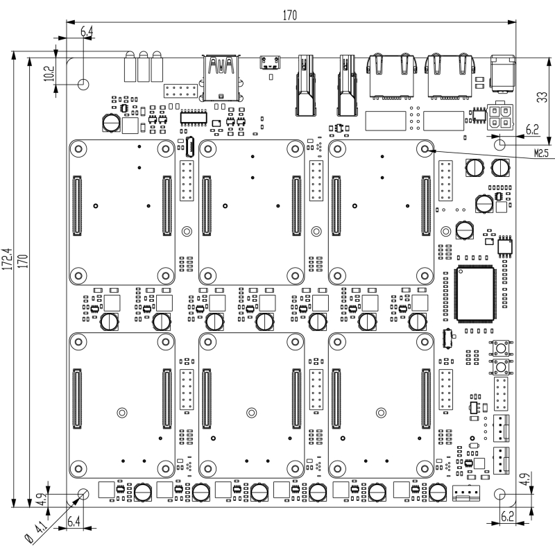 DeskPi Super6C Raspberry Pi CM4 Cluster Mini-ITX board 6 RPI CM4 supported, US Power Supply Included