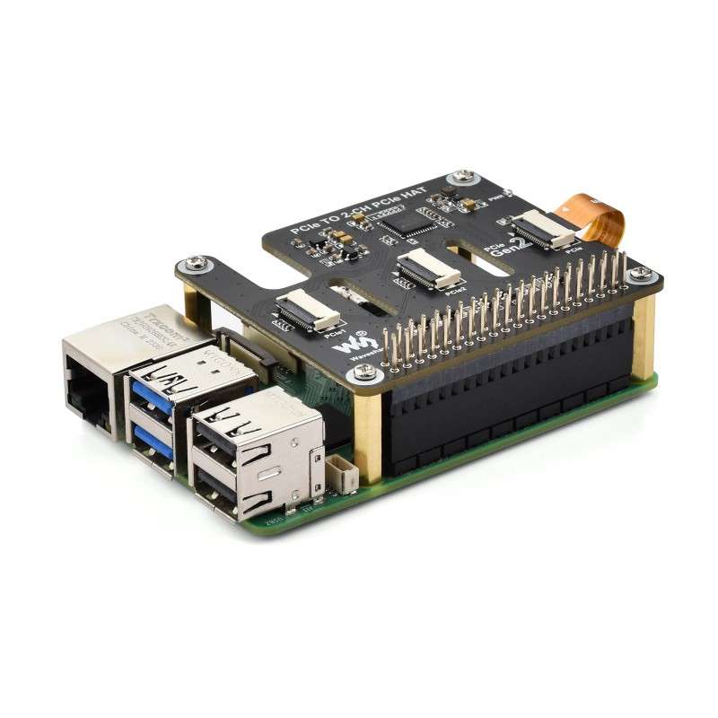 2-Ch PCIe FFC Adapter Board For Raspberry Pi 5, Expands 2-Ch PCIe FFC Connectors, Stacking ...