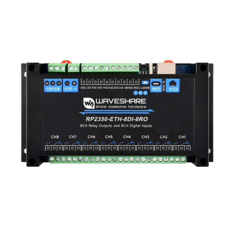 Industrial 8-Channel RP2350 Relay Module,RP2350 Digital Input, RS485 ...
