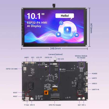 CrowPanel Advanced 10.1inch, ESP32-P4 HMI AI Display 1024x600 IPS Touch Screen,WiFi6 Arduino ...