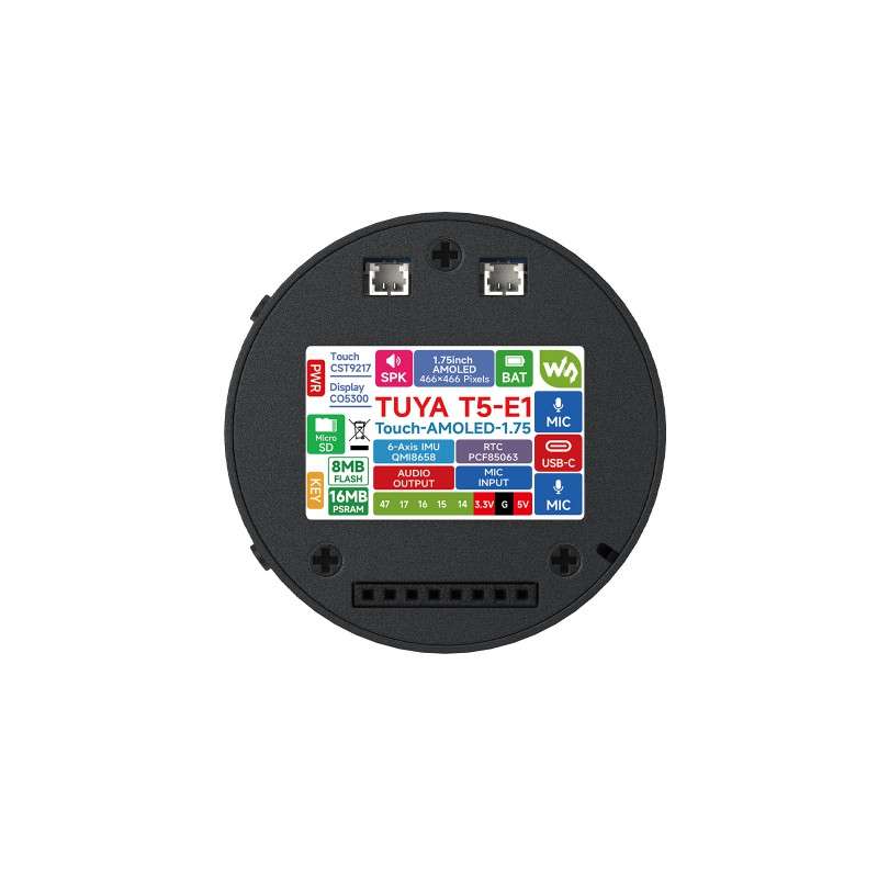 Tuya T5-E1 1.75inch AMOLED Round Dev.Board, 466×466, QSPI ,Tuya Smart ...