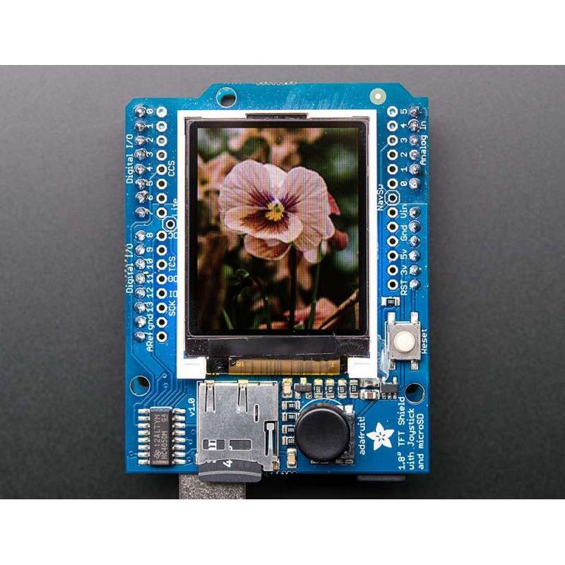 1.8" 18-bit Color TFT Shield w/microSD and Joystick (Adafruit 802)