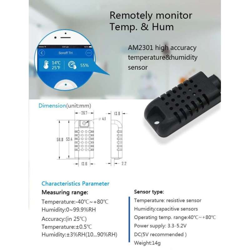 Sonoff Sensor AM2301 / DHT21 (IM160712004) temperature/humidity sensor ... Sonoff Sensor AM2301 / DHT21 (IM160712004) temperature/humidity sensor ...
